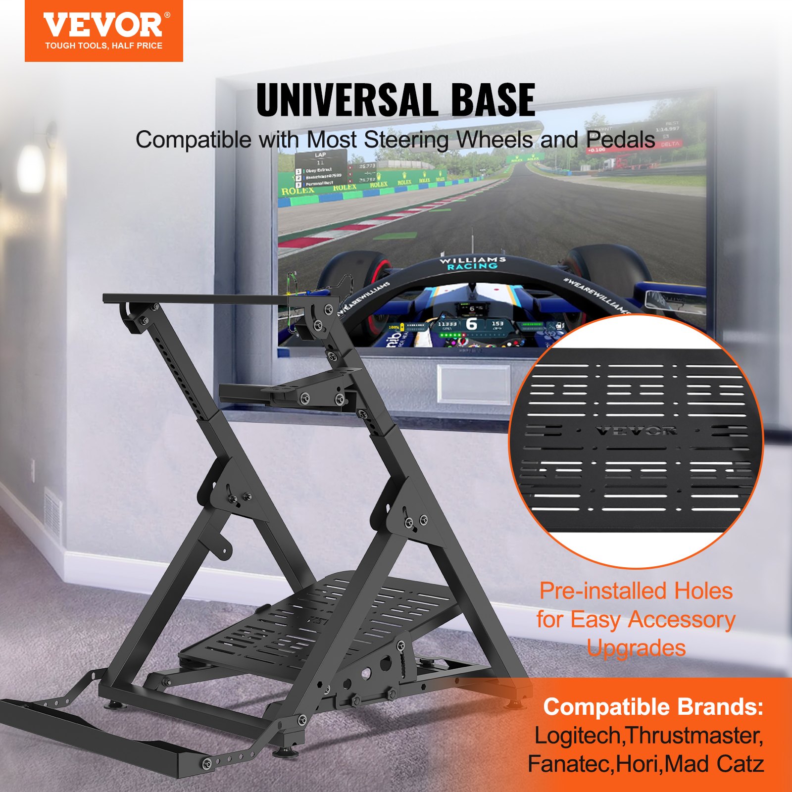 VEVOR Foldable Racing Steering Wheel Stand, Height Adjustable Universal ...