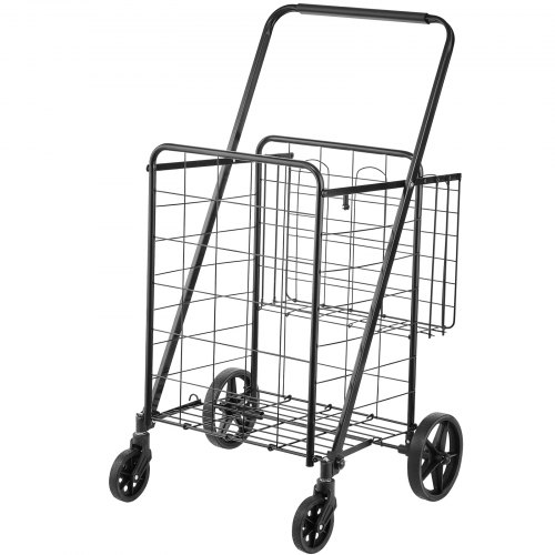 VEVOR Folding Shopping Cart, Jumbo Grocery Cart with Double Baskets ...