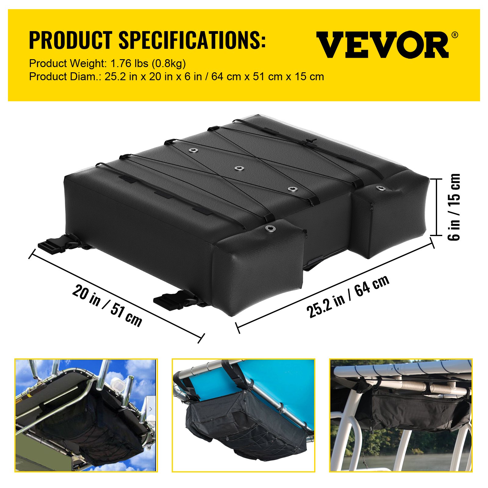 VEVOR T-Top Storage Bag, for 4 Type II Life Jackets, w/ a Boat Trash ...