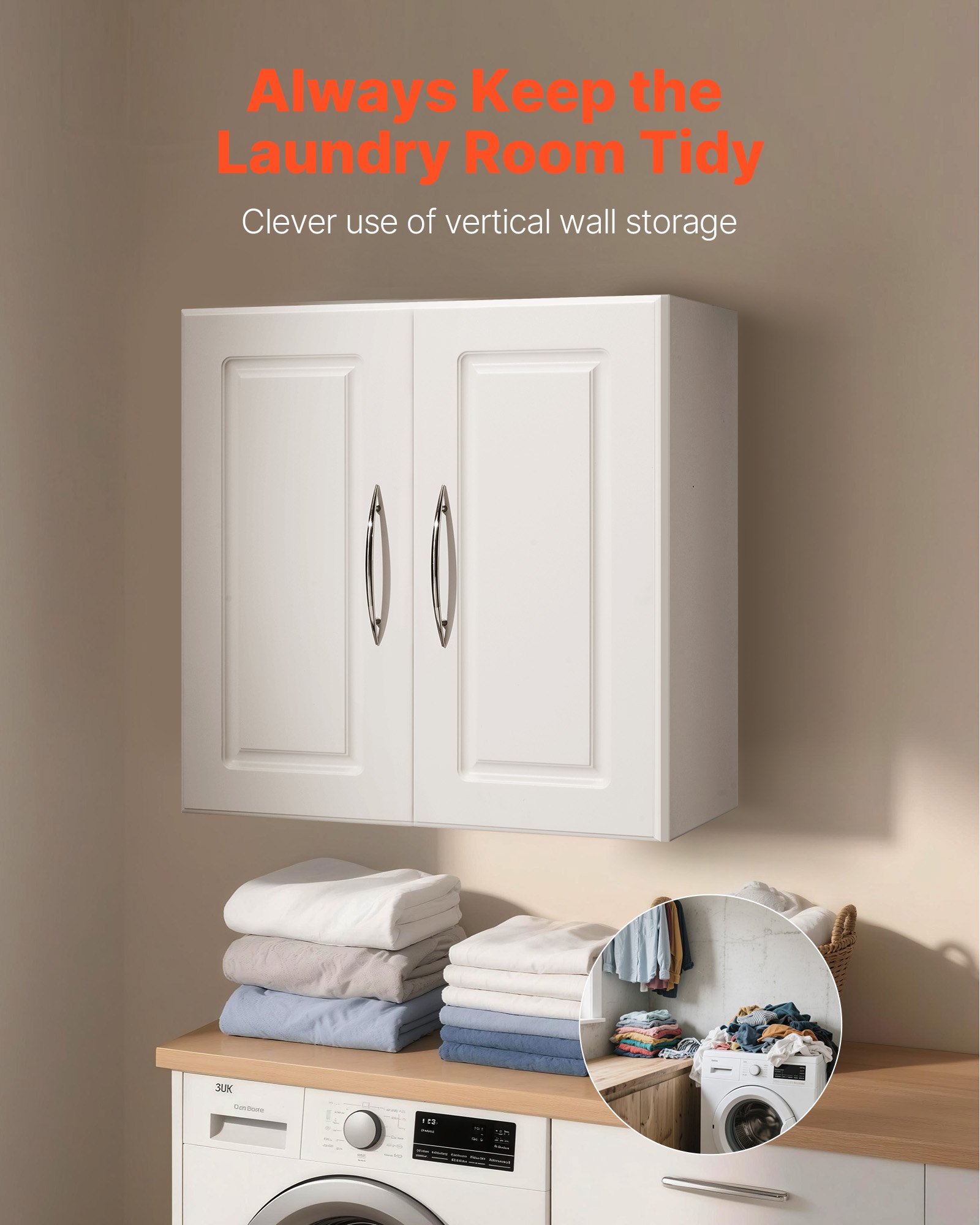 VEVOR Laundry Room White Wall Cabinets – 2-Tier, 23.6 In