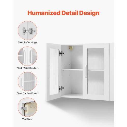 VEVOR Laundry Room Wall Cabinet, 2-Tier Wall Mounted Cabinet with 4 ...