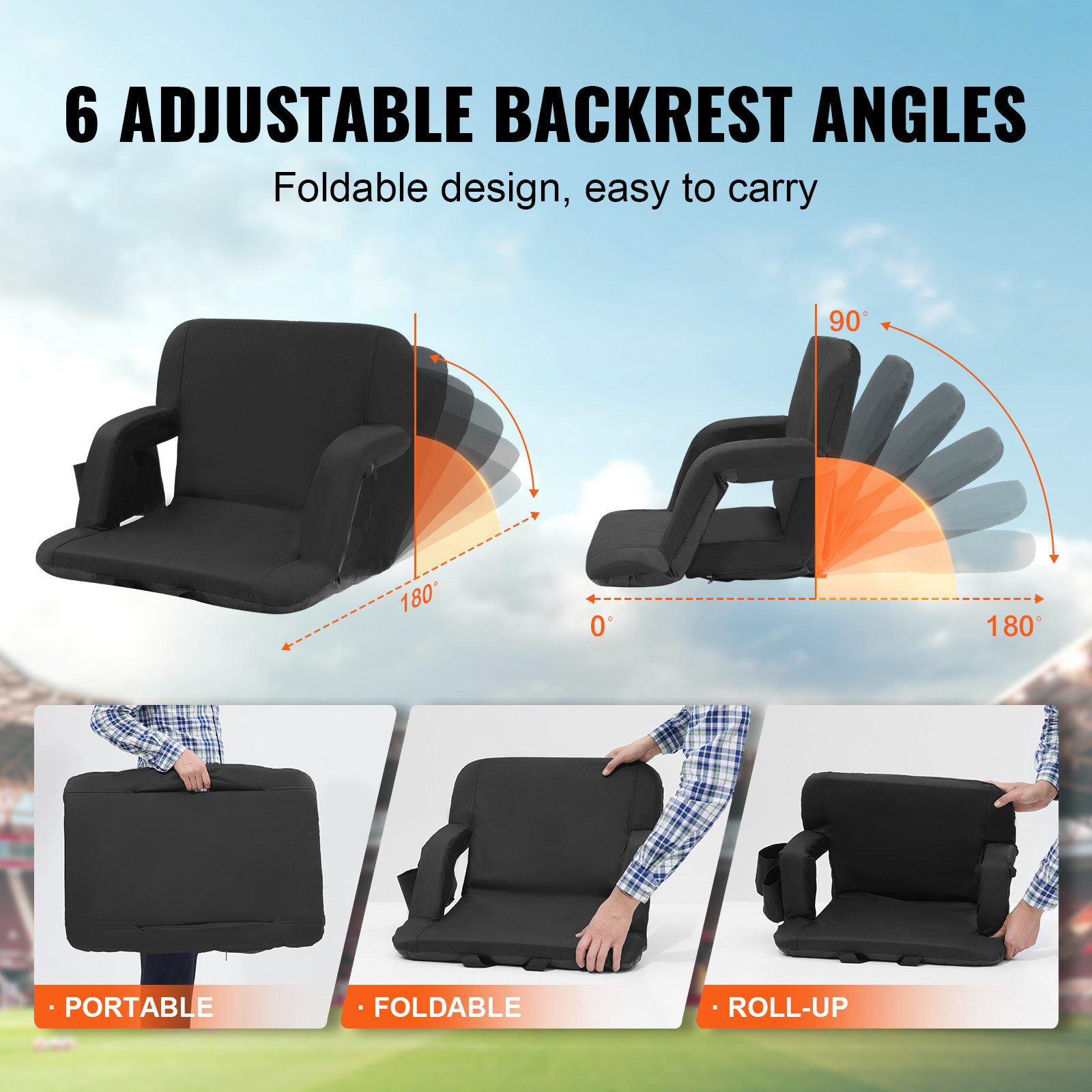 VEVOR Stadium Seat with Back Support, Wide Bleacher Seat Back, Folding ...