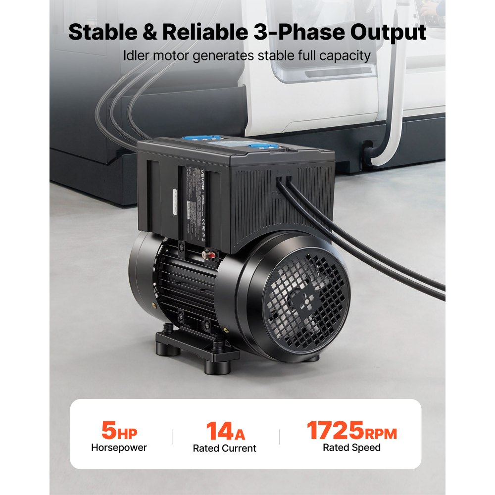VEVOR Single Phase to 3-Phase Rotary Converter, 5HP 14A 208-240V Input ...