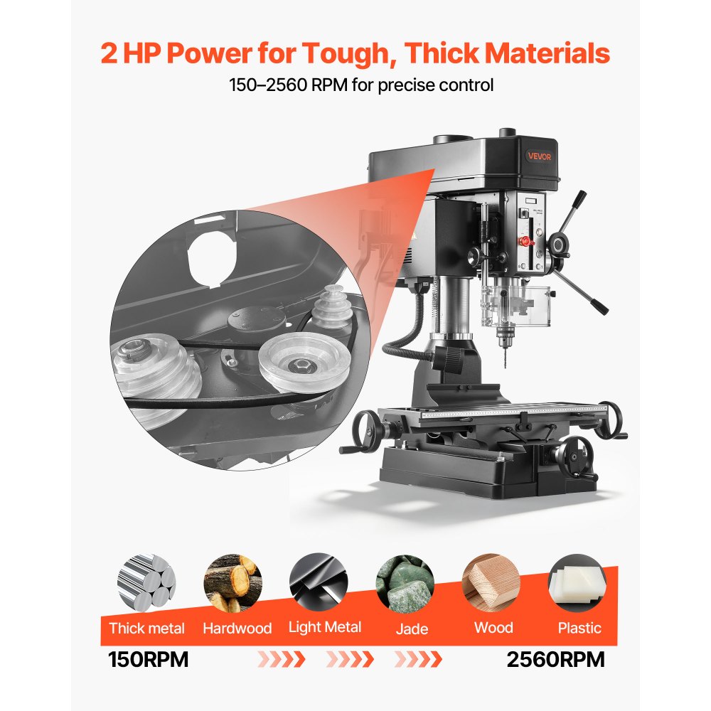 VEVOR 15.875-Inch Mill Drill Machine, 2 HP, Benchtop Milling Drill ...