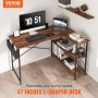 VEVOR L Shaped Computer Desk, 47'' Corner Desk with Storage Shelves ...