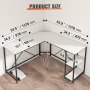 VEVOR L Shaped Computer Desk, 54'' Corner Desk with Storage Shelves ...