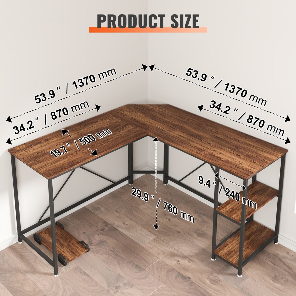 VEVOR L Shaped Computer Desk, 54'' Corner Desk with Storage Shelves ...