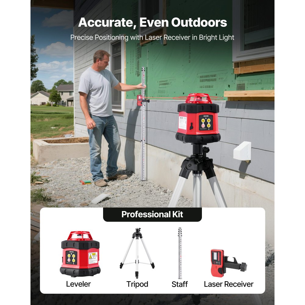 VEVOR Rotary Laser Level Kit – 984ft, 360° Self-Leveling