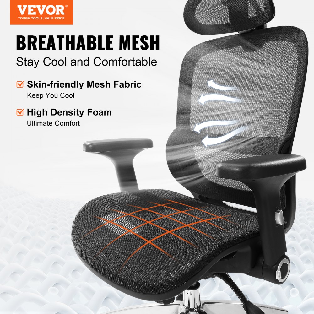 VEVOR Ergonomic Office Chair, Desk Chair with Mesh Seat, Angle and ...