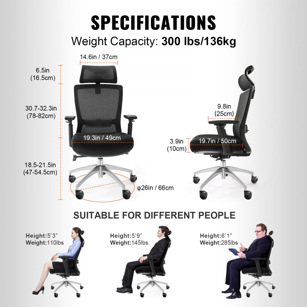 VEVOR VEVOR Ergonomic Office Chair with Slide Seat, Desk Chair with ...