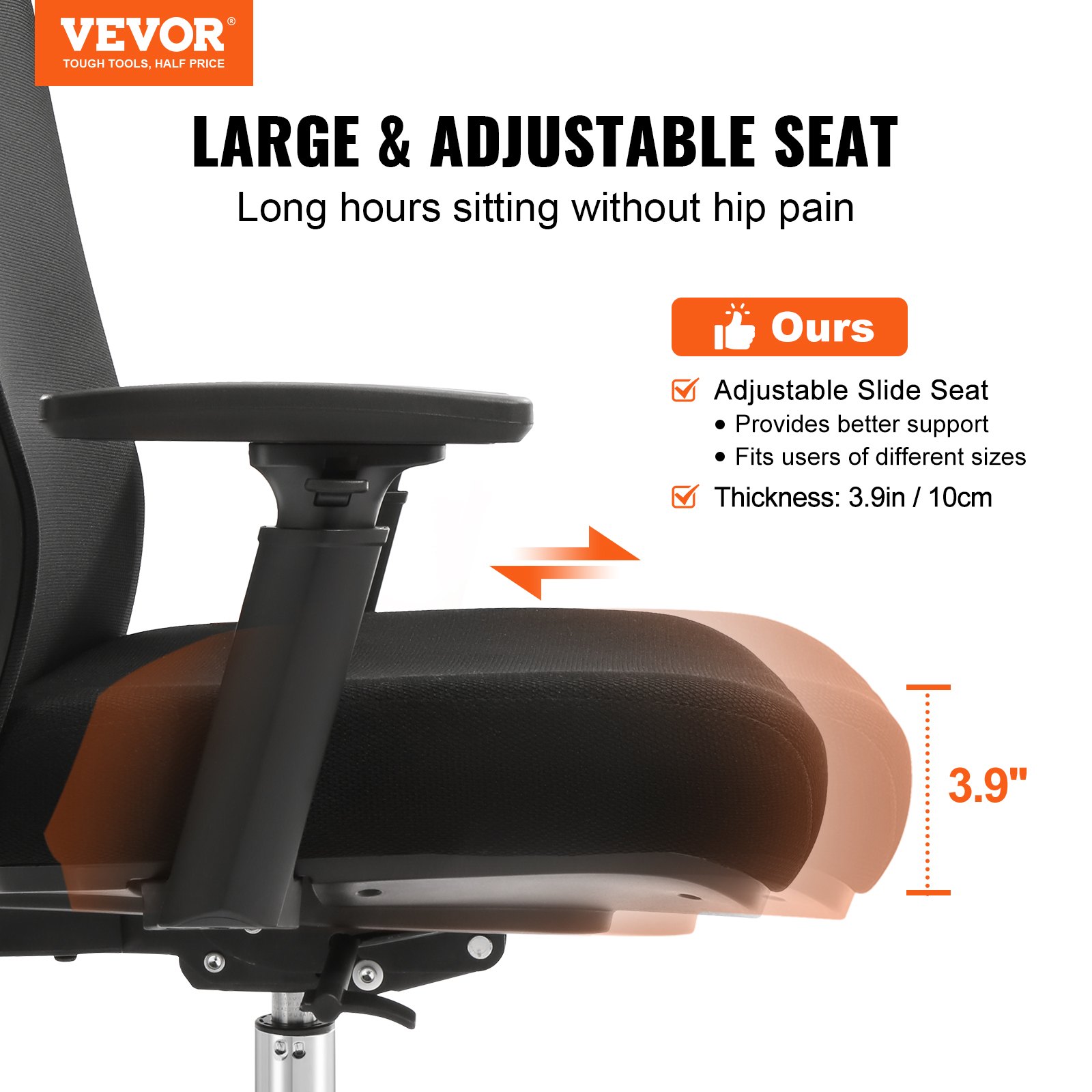VEVOR Ergonomic Office Chair with Slide Seat, Desk Chair with Mesh Seat ...
