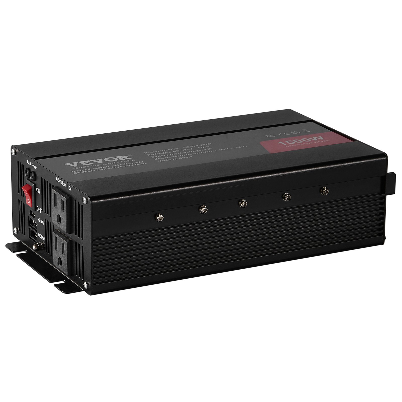 VEVOR Modified Sine Wave Inverter, 1500W, DC 12V to AC 120V Power ...