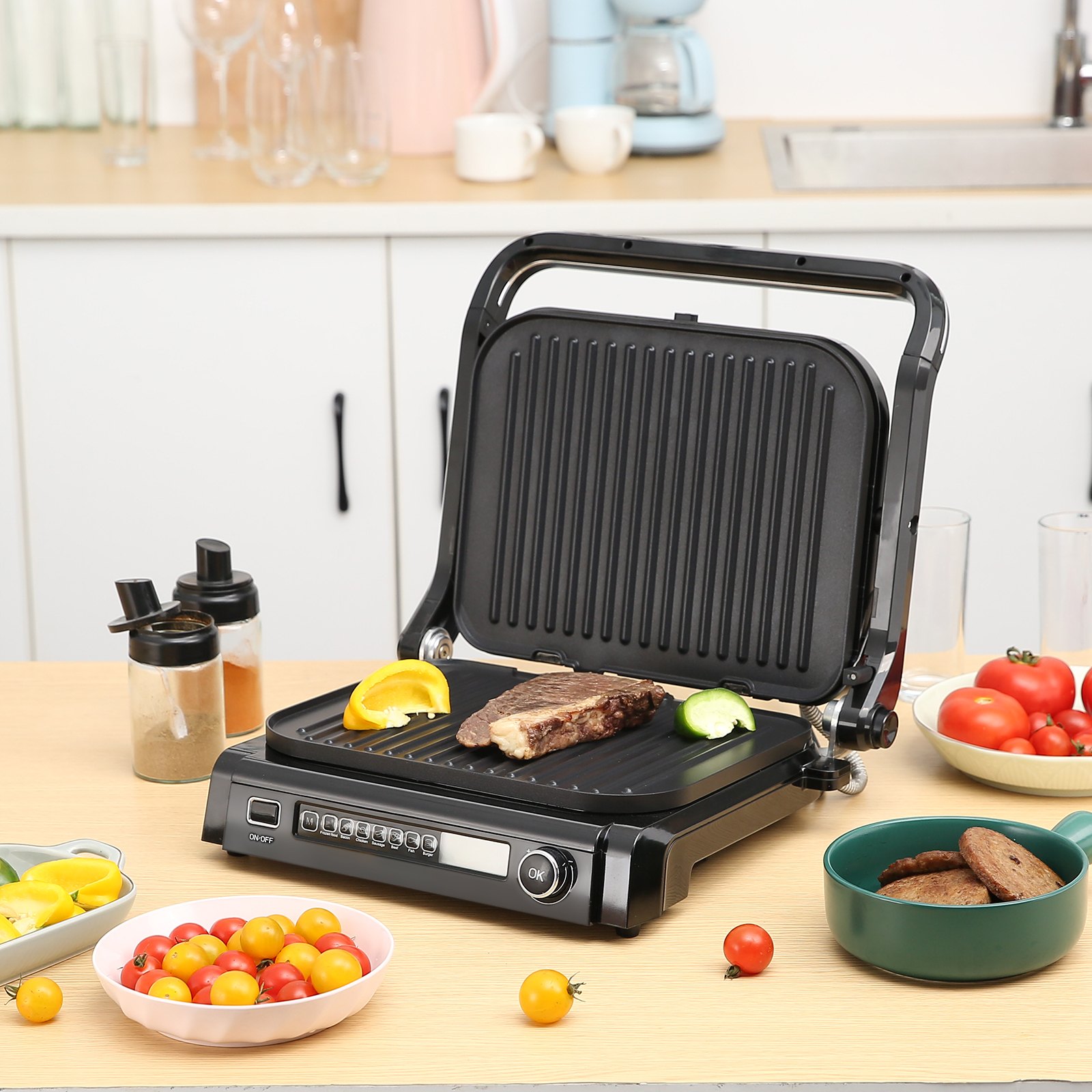 VEVOR 7 IN 1 Commercial Electric Griddle, 14.4" 1800W Indoor Countertop ...