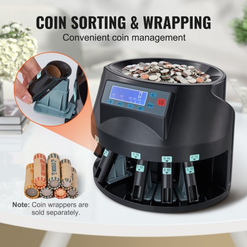 VEVOR USD Coin Sorter Coin Counter Wrapper and Roller 300 Coins/min LCD ...