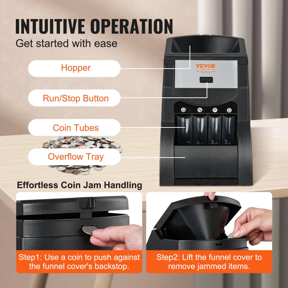 VEVOR USD Coin Sorter, Coin Sorter Machine for USD Coin 1￠ 5￠ 10￠ 25￠, Sorts up to 230 Coins/min ...