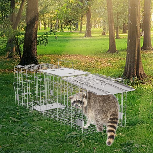 VEVOR Live Animal Cage Trap, 24" x 8" x 8" Humane Cat Trap Galvanized ...