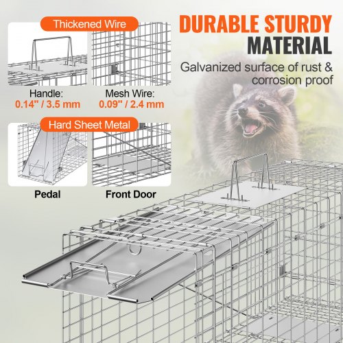 VEVOR Live Animal Cage Trap, 31" x 10" x 12" Humane Cat Trap Galvanized ...