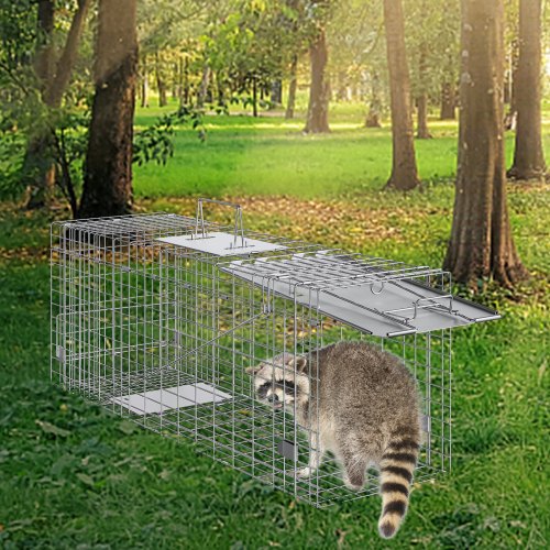 VEVOR Live Animal Cage Trap, 31" x 10" x 12" Humane Cat Trap Galvanized ...
