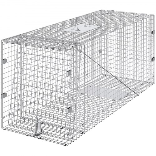 VEVOR Live Animal Cage Trap, 42" x 16" x 18" Humane Cat Trap Galvanized ...