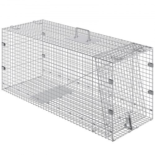 VEVOR Live Animal Cage Trap, 42" x 16" x 18" Humane Cat Trap Galvanized ...