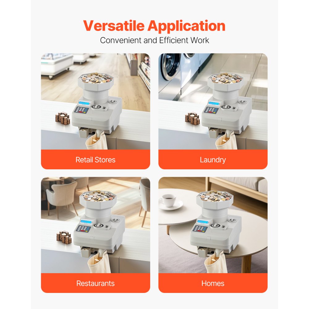VEVOR Coin Sorter and Wrapper Machine – 1300 Coins, 11,000