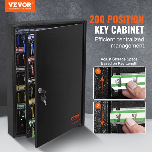VEVOR 200-Key Cabinet, Key Lock Box with Adjustable Racks, Security Key ...