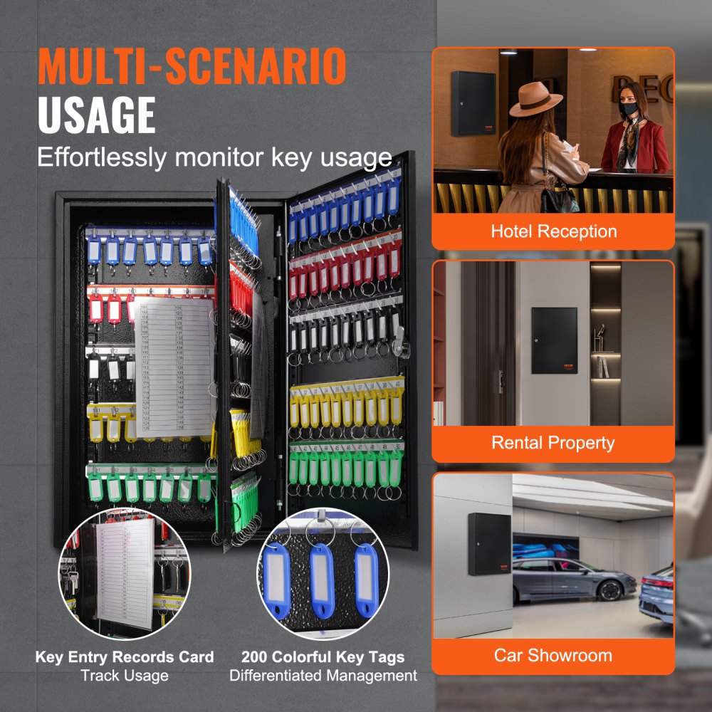 VEVOR 200-Key Cabinet, Key Lock Box with Adjustable Racks, Security Key ...