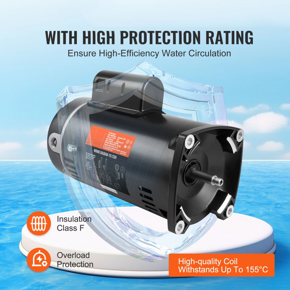 VEVOR 0.75 HP Pool Pump Motor, 56J Frame, 115V(8 Amps)/230V(4 Amps ...