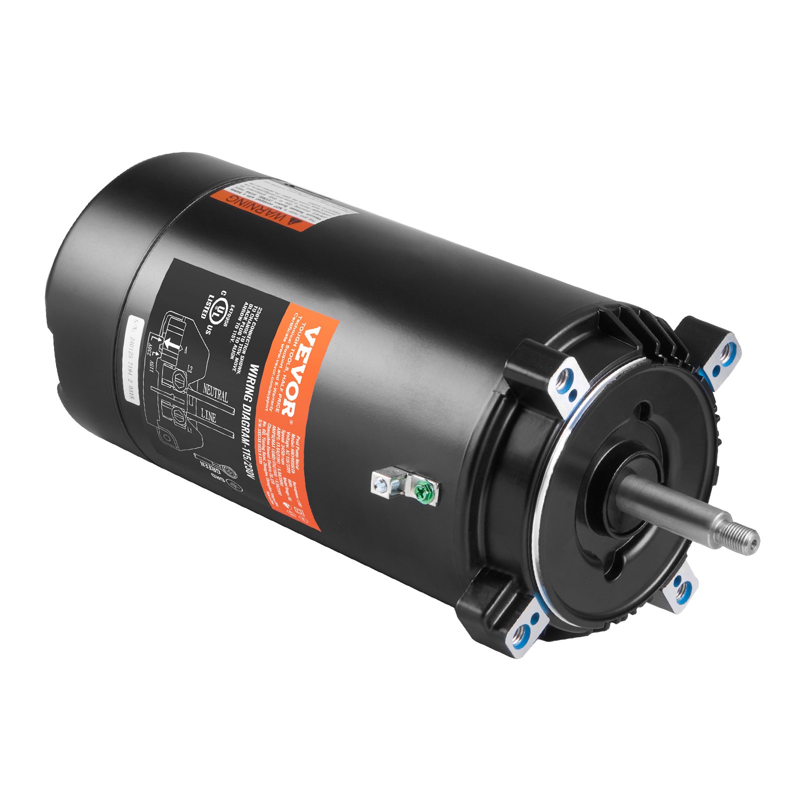 VEVOR 1.5 HP Pool Pump Motor, 56J Frame, 115V(13.6 Amps)/230V(6.8 Amps ...