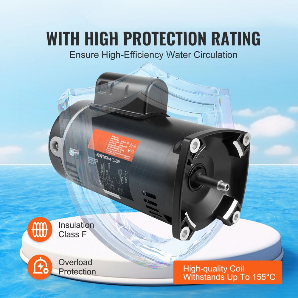 VEVOR 1 HP Pool Pump Motor, 56Y Frame, 115V(9 Amps)/230V(4.5 Amps ...