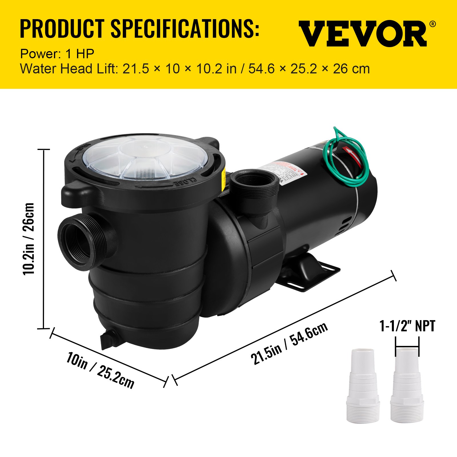 VEVOR Swimming Pool Pump, 1HP 110V 5220GPH Powerful Self-priming Up to ...