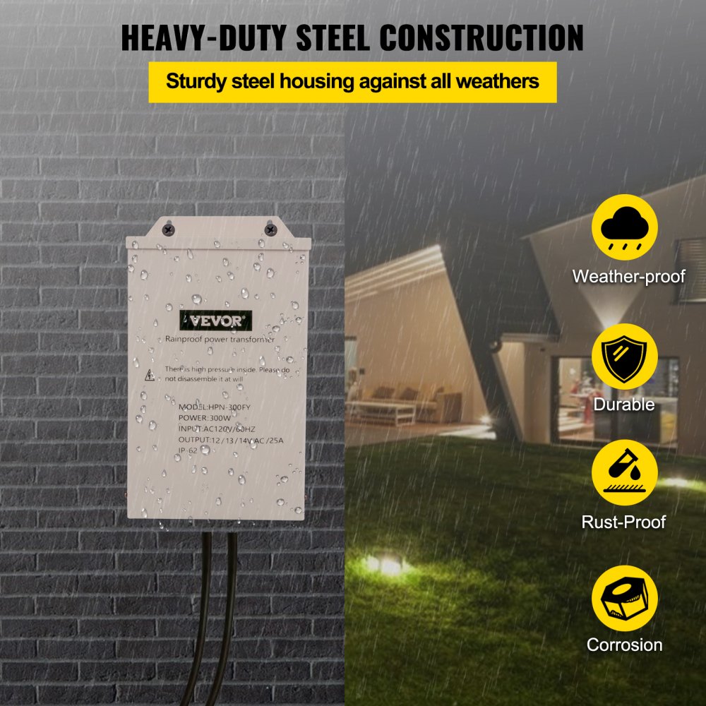 VEVOR Pool Light Transformer, 300 Watt Outdoor Landscape Lighting ...