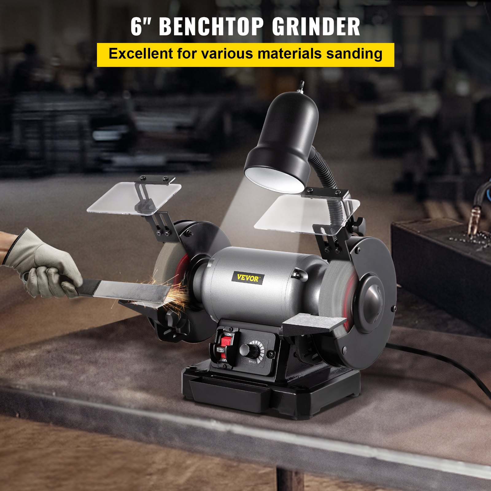 VEVOR 6 inch Bench Grinder, 250W 1/3 HP Motor, Variable-Speed Benchtop ...