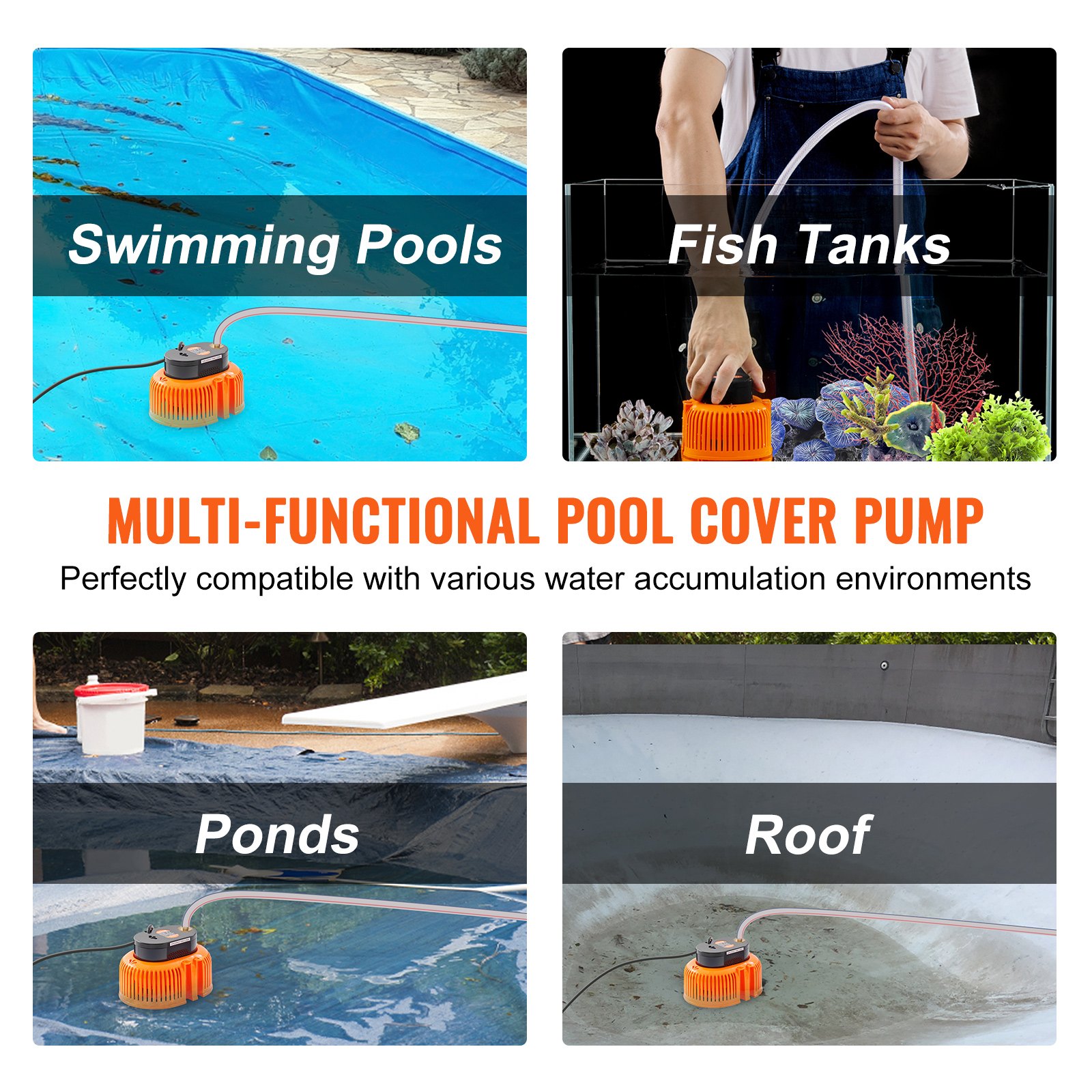 VEVOR Automatic Pool Cover Pump, 1/10 HP 75W 540 GPH, 120V Submersible ...