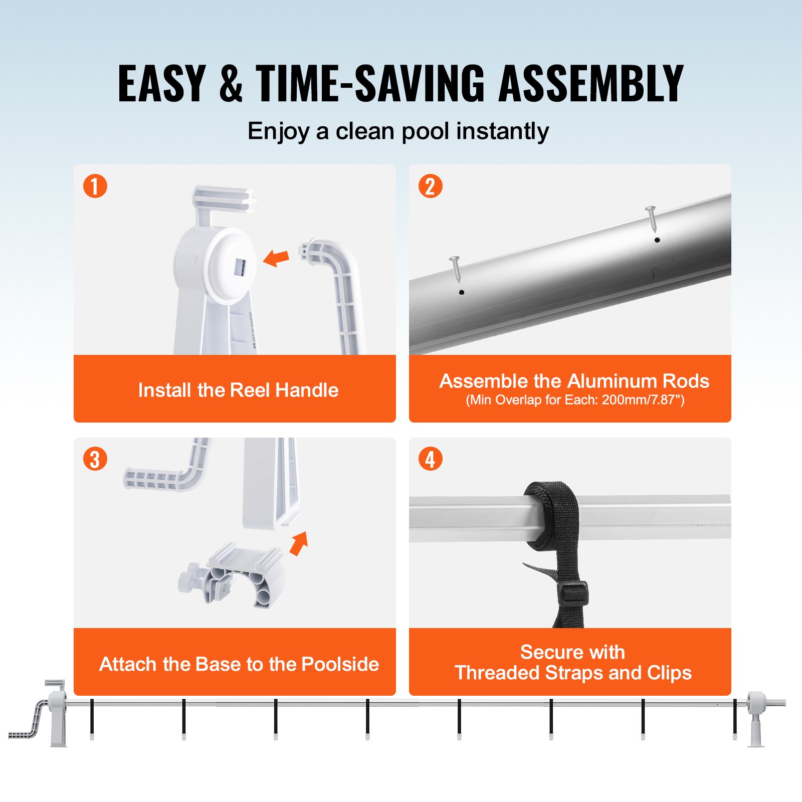 VEVOR Pool Cover Reel, Aluminum Solar Cover Reel 20 ft, Above Ground ...