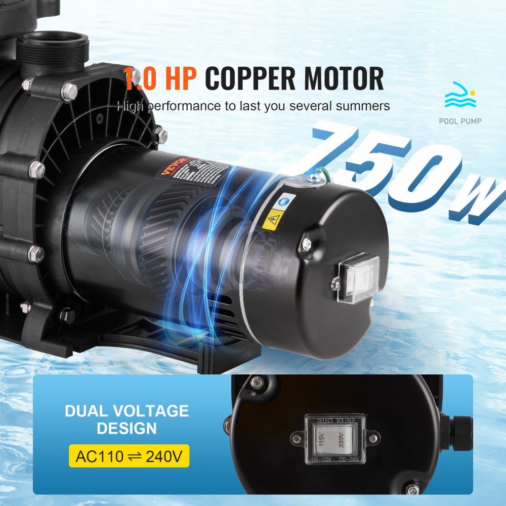 VEVOR Above Ground Pool Pump, 1HP, 80 GPM Max. Flow Single Speed ...