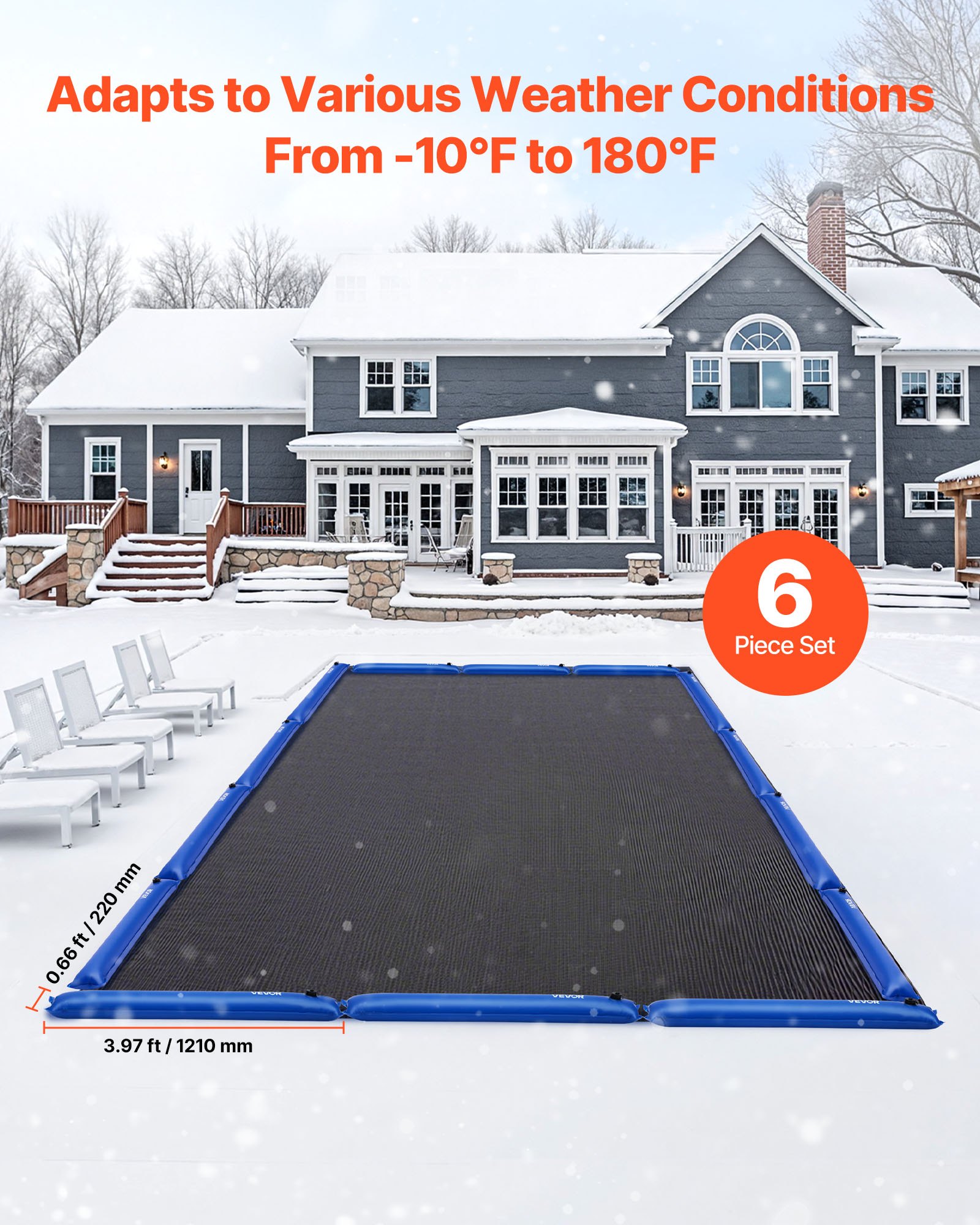 VEVOR Pool Cover Water Bags, 6 Packs 1220 mm, Single Chamber Pool Cover ...