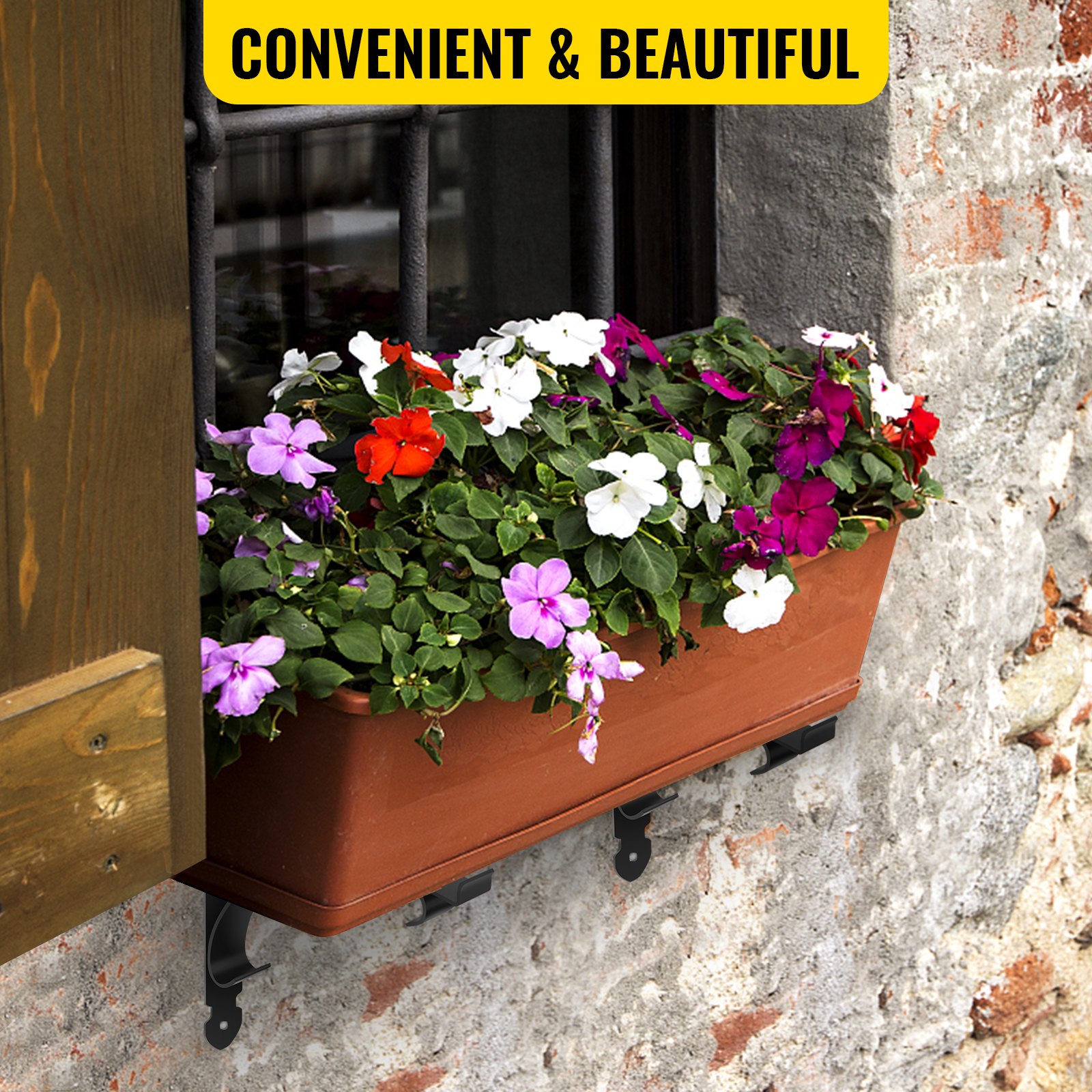 VEVOR Window Box Brackets 88lbs Planter Box Brackets 24 x 10.5 x 10 in ...
