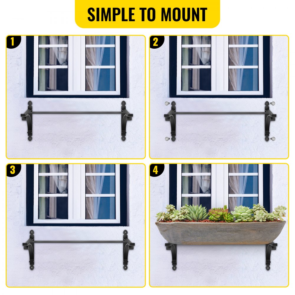 VEVOR 2 PCS Window Box Brackets 88lbs Planter Box Brackets 24 x 10.5 x ...