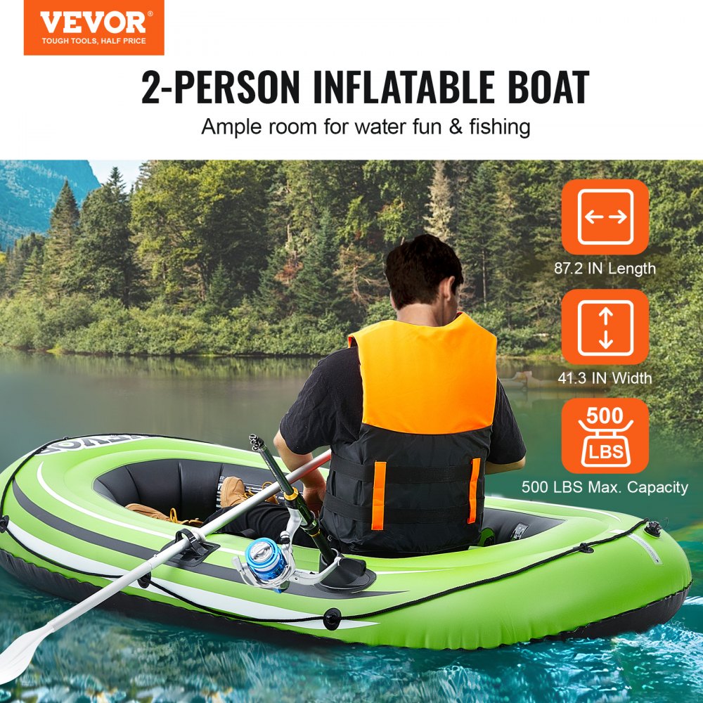 VEVOR Inflatable Boat, 2-Person Inflatable Fishing Boat, Strong PVC ...