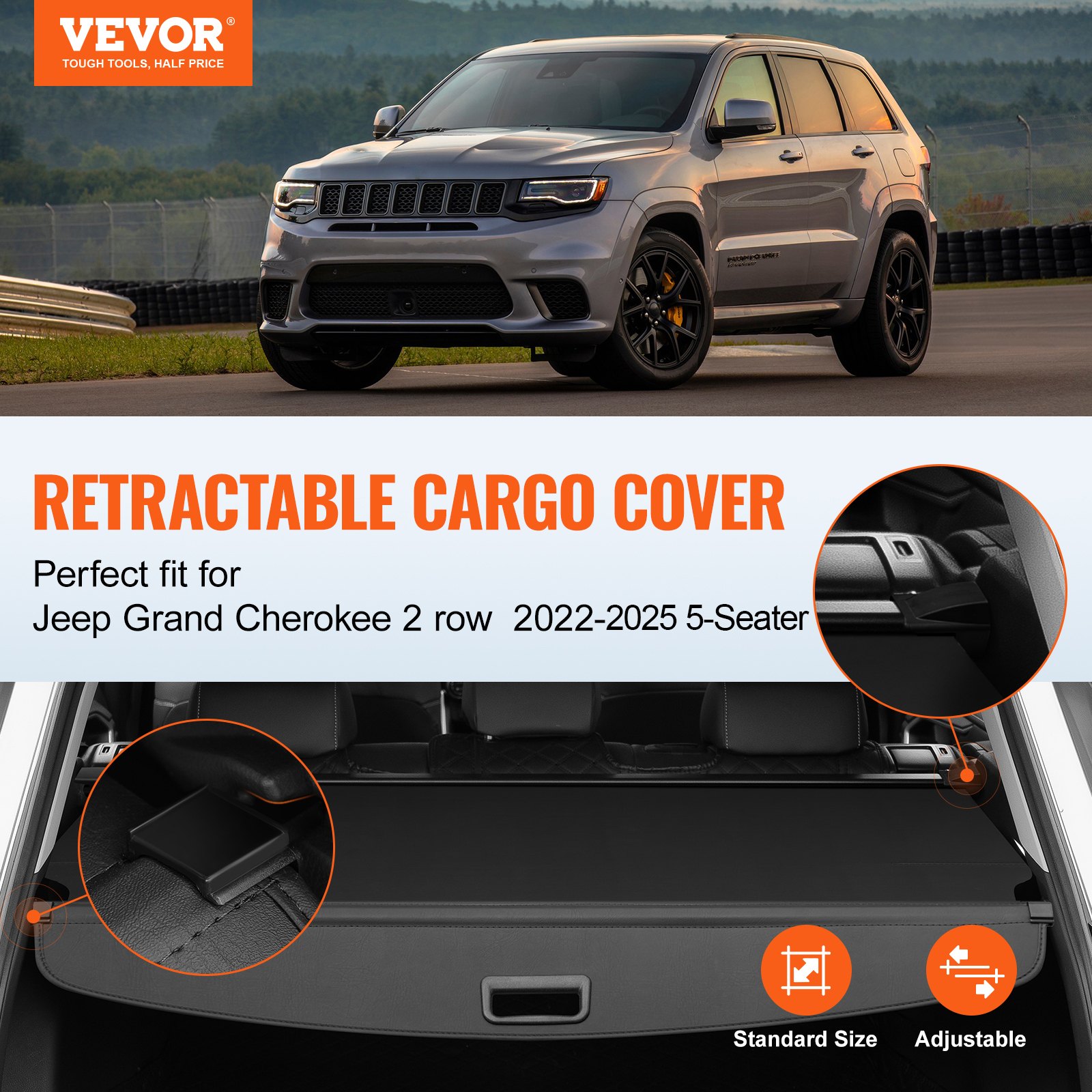 VEVOR Retractable Cargo Cover, Upgraded Waterproof Trunk Cover Security ...