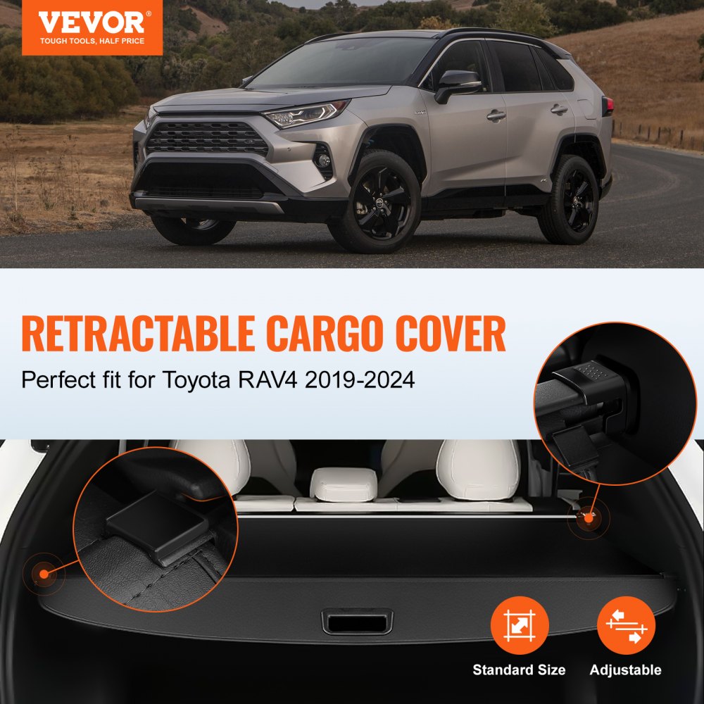 VEVOR Retractable Cargo Cover for Toyota RAV4 2019-2024 Upgrade Rear ...