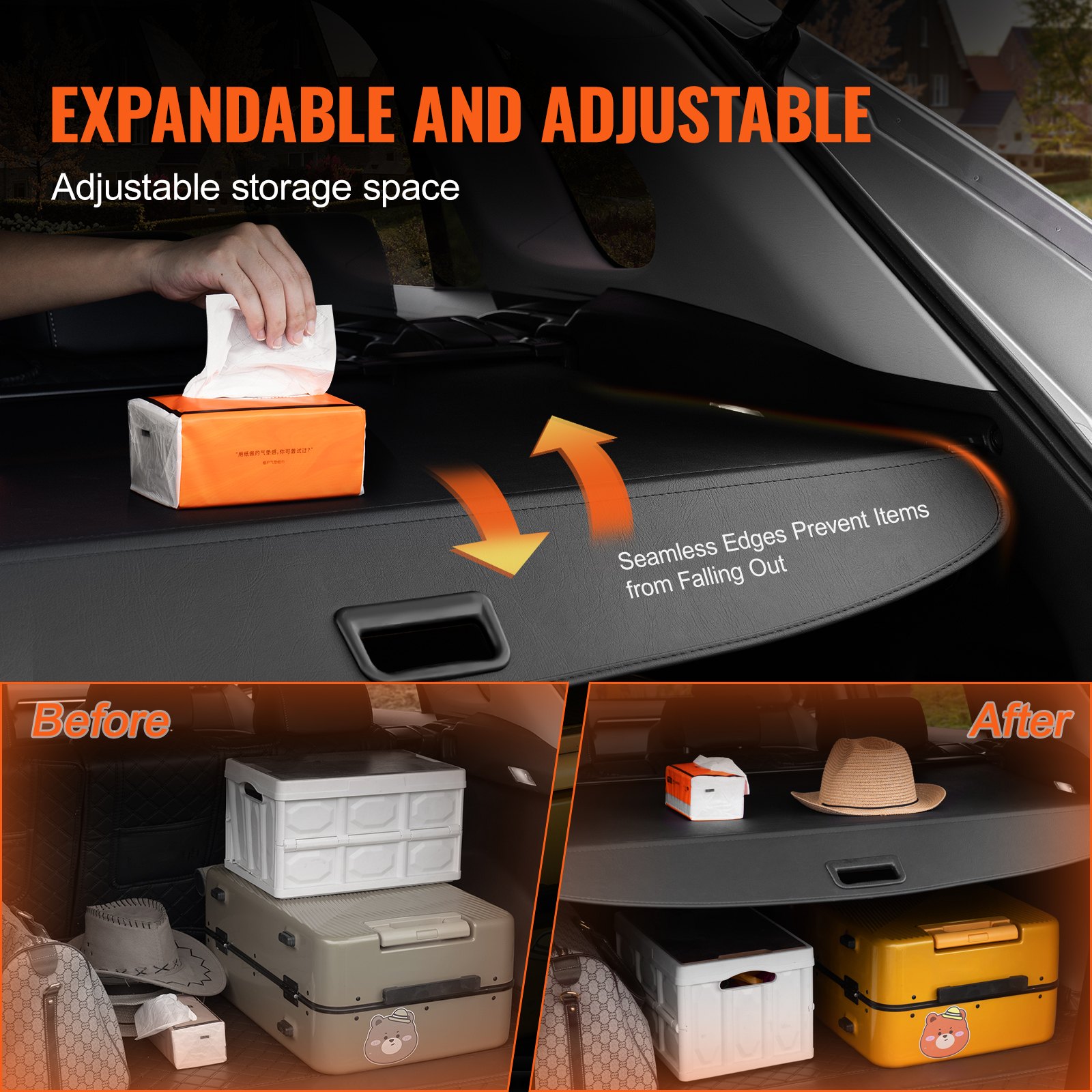 VEVOR Retractable Cargo Cover for Toyota, Upgraded Waterproof Trunk ...