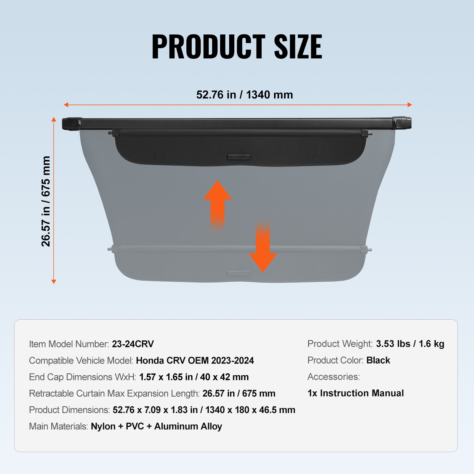 VEVOR Retractable Cargo Cover for Honda CRV 2023-2024 Upgraded Rear ...