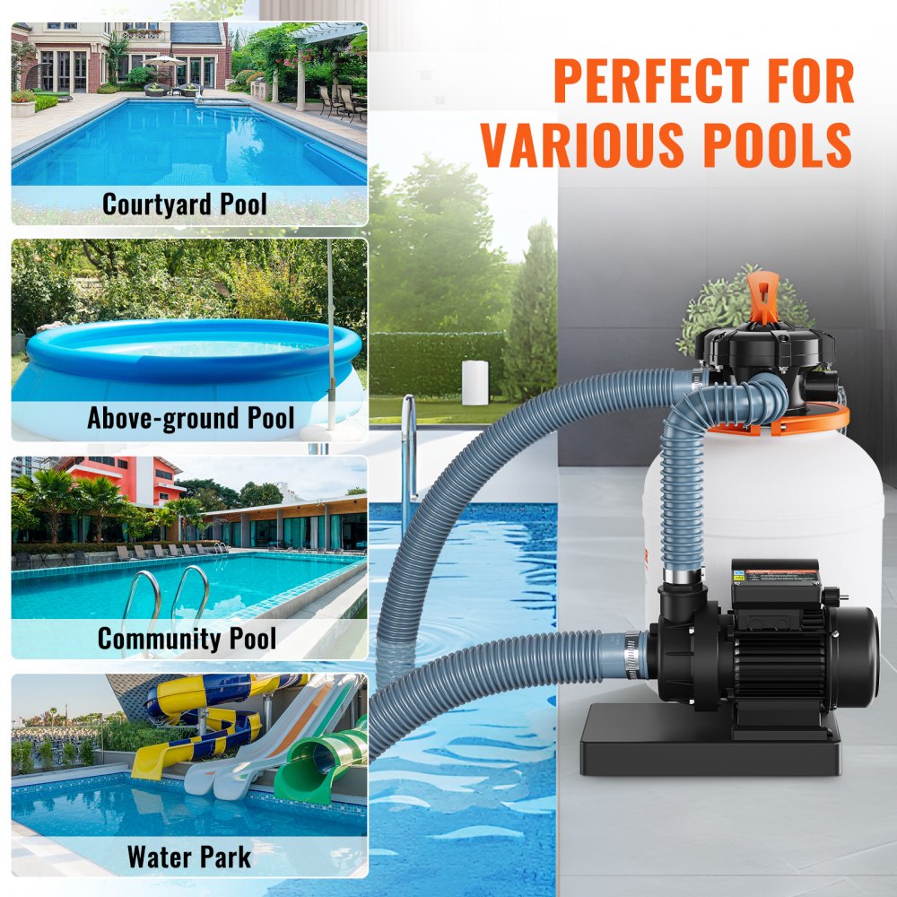 VEVOR Sand Filter Pump for Above Ground Pools, 12-inch, 1585 GPH, 0.35 ...