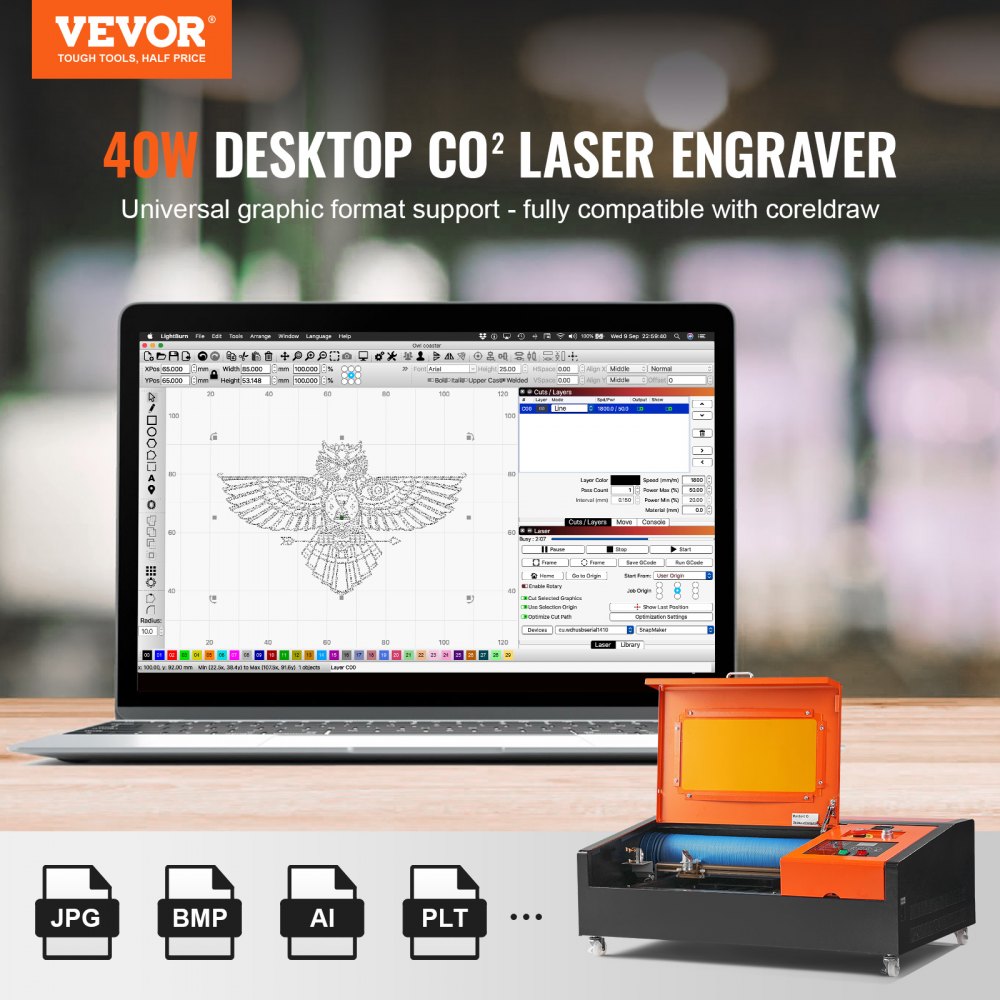 VEVOR 40W Desktop CO2 Laser Engraver, 12 x 8 in, 11.8 IPS Laser Cutter ...