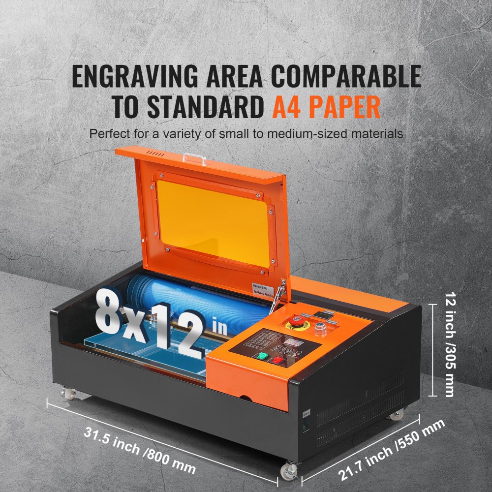 VEVOR 40W Desktop CO2 Laser Engraver, 12 x 8 in, 11.8 IPS Laser Cutter Machine with Water-Cooled ...