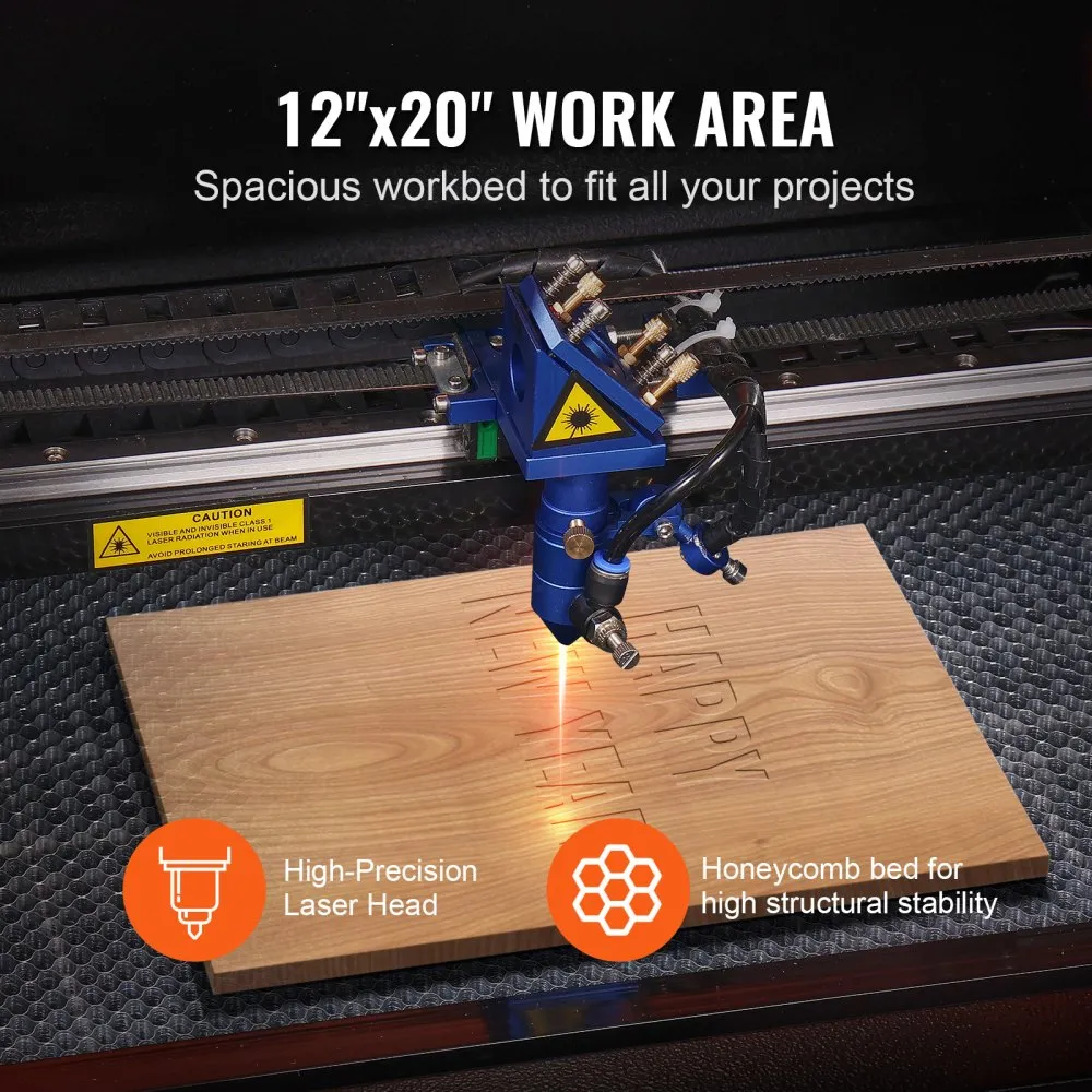 VEVOR 50W CO2 Laser Engraver, 12 x 20 in, 19.7 IPS Laser Cutter Machine ...