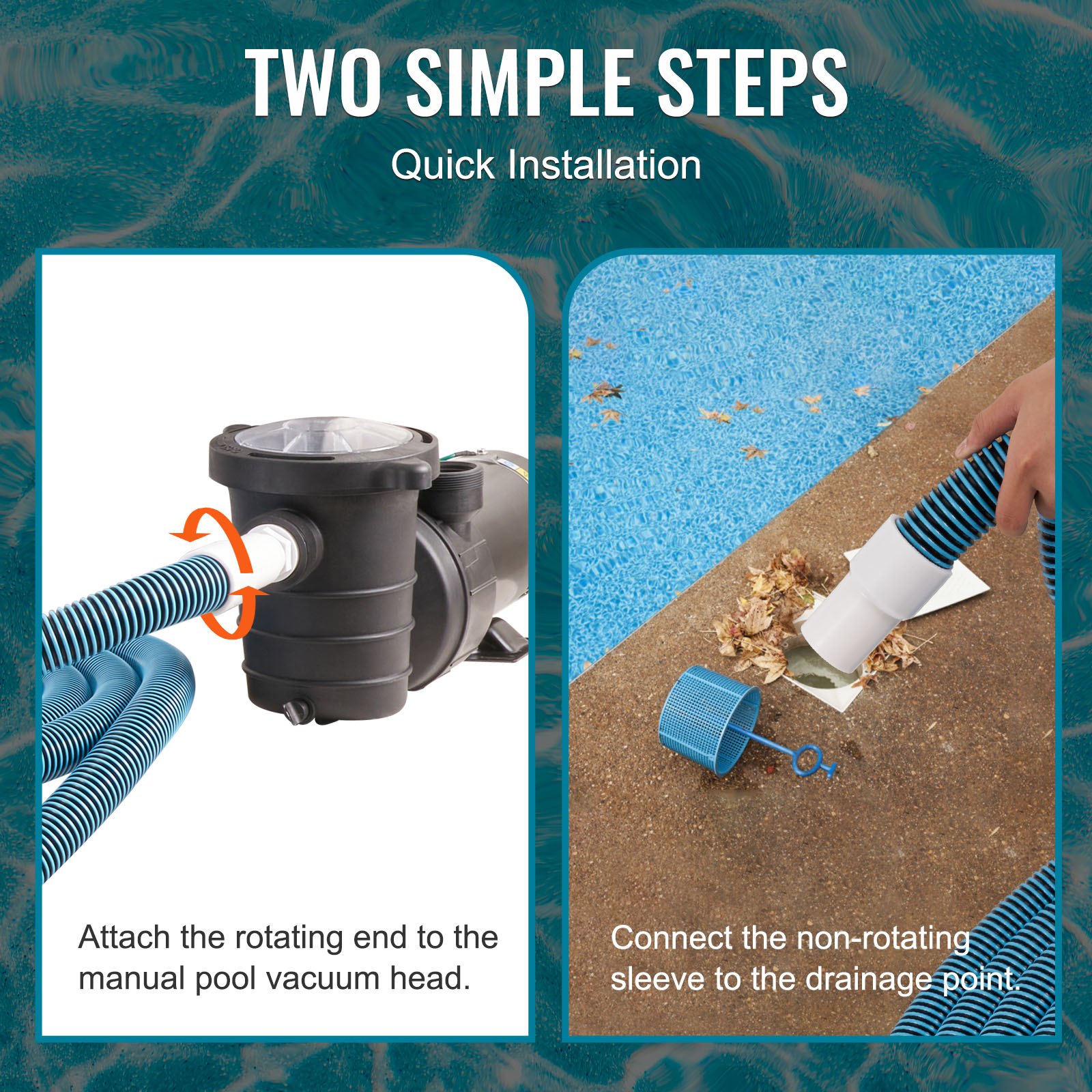 VEVOR Heavy Duty Swimming Pool Hose, 1-1/2-Inch x 30-Feet, Pool Vacuum ...