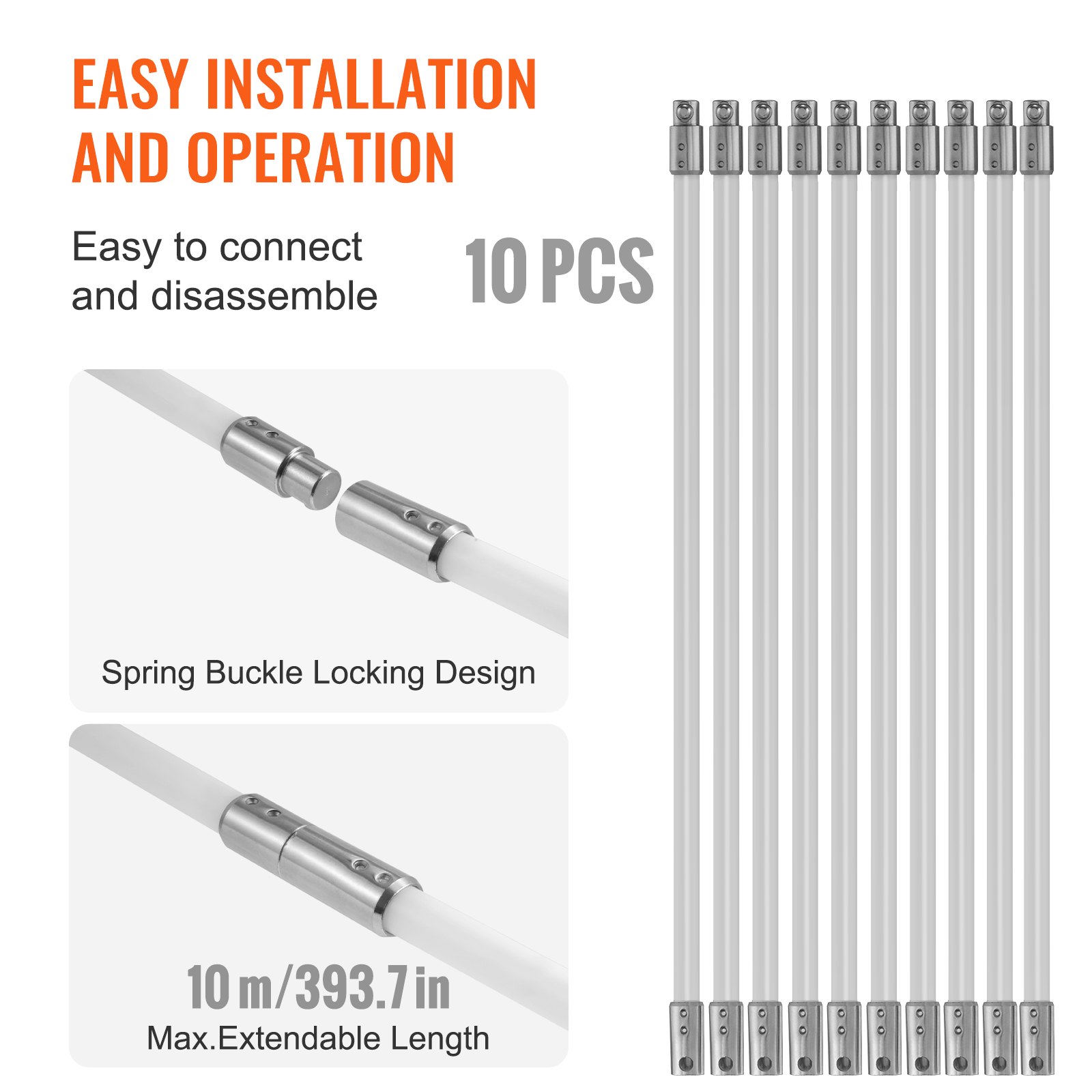 VEVOR 10 m Chimney Sweep Kit, w/ 10 Reinforced Nylon Flexible Rods ...